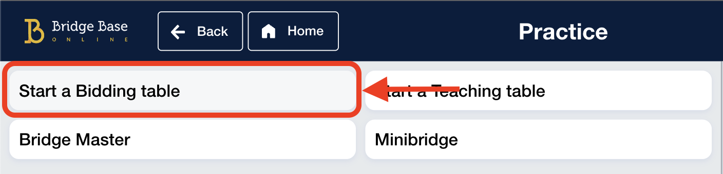 Practice Bidding Table